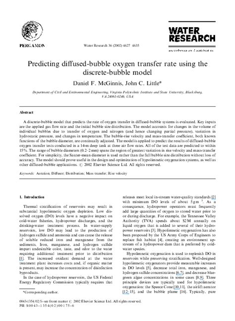 Pdf Predicting Diffused Bubble Oxygen Transfer Rate Using The Discrete Bubble Model
