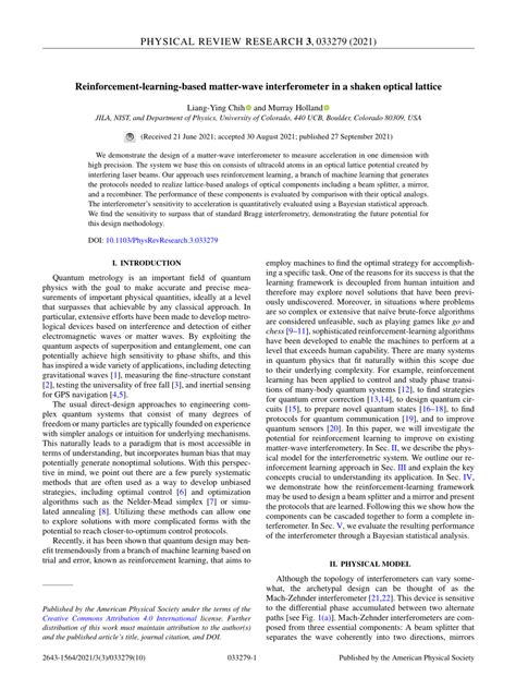 Pdf Reinforcement Learning Based Matter Wave Interferometer In A
