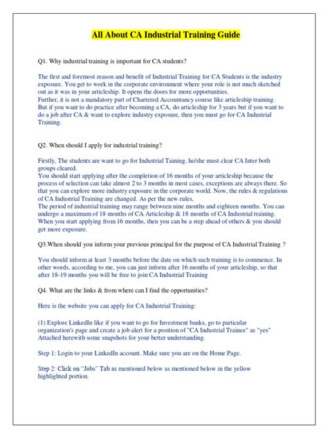 All About Ca Industrial Training Guide Pdf