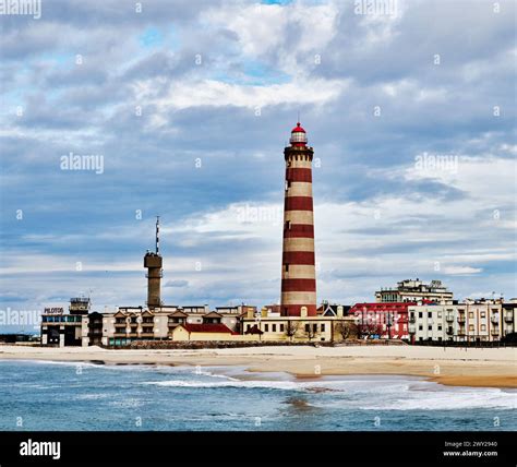 Colorful Lighthouse In Praia Da Costa Nova Aviero Portugal Europe