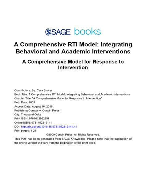 A Comprehensive Rti Model Pdf Psychological Concepts Behavioural Sciences
