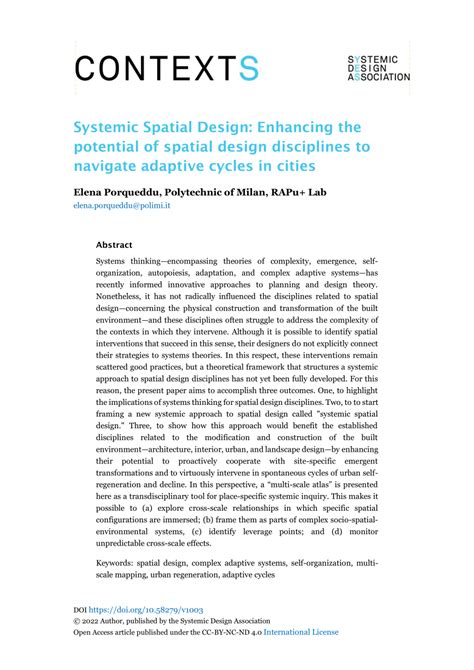 Pdf Systemic Spatial Design Enhancing The Potential Of Spatial Design Disciplines To Navigate