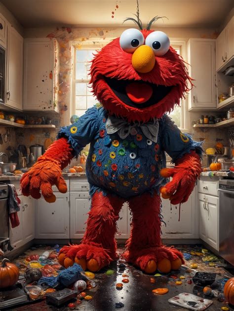 Premium Free Ai Images Tickle Me Elmo In The Kitchen With Big Birds