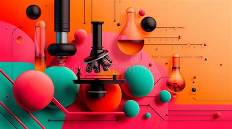 A Vibrant Graphic Collage With A Microscope Beakers And Molecular