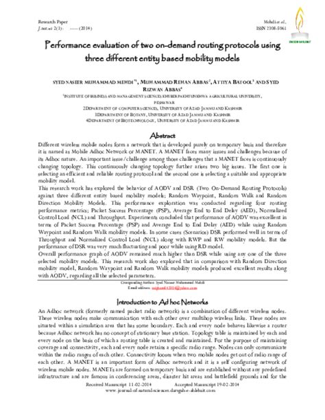Pdf Performance Evaluation Of Two On Demand Routing Protocols Using