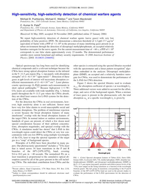 Pdf High Sensitivity High Selectivity Detection Of Chemical Warfare Agents