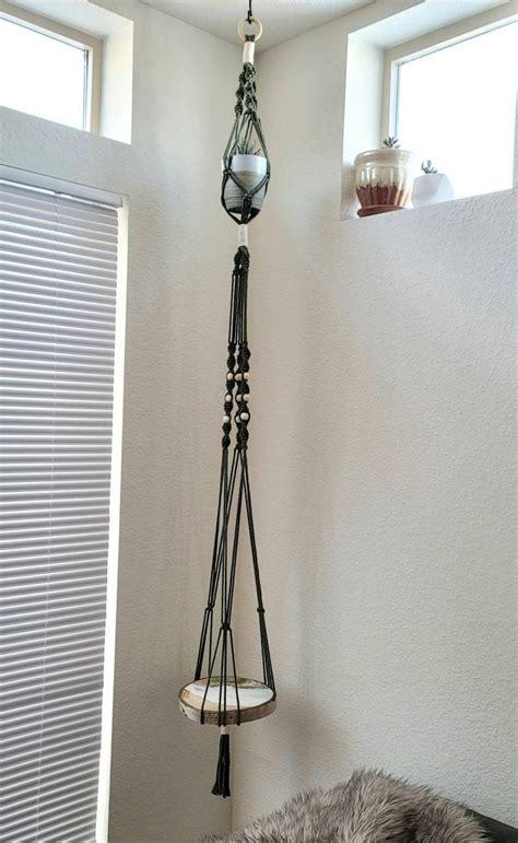 Macrame Hanging Table Aspen Wood Night Stand Fluid Art Decor Etsy