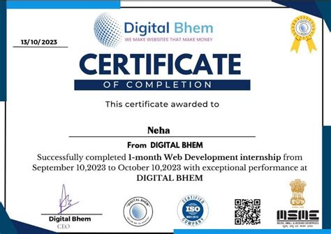 Neha Verma On Linkedin Digitalbhem Internship Certificate