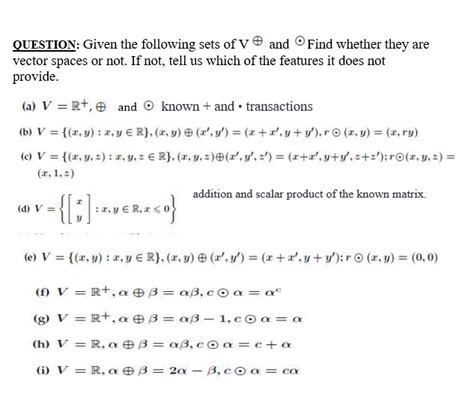 Solved QUESTION Given The Following Sets Of V And Find Chegg Com