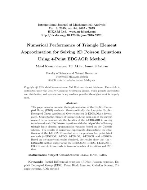 Pdf Numerical Performance Of Triangle Element Approximation For