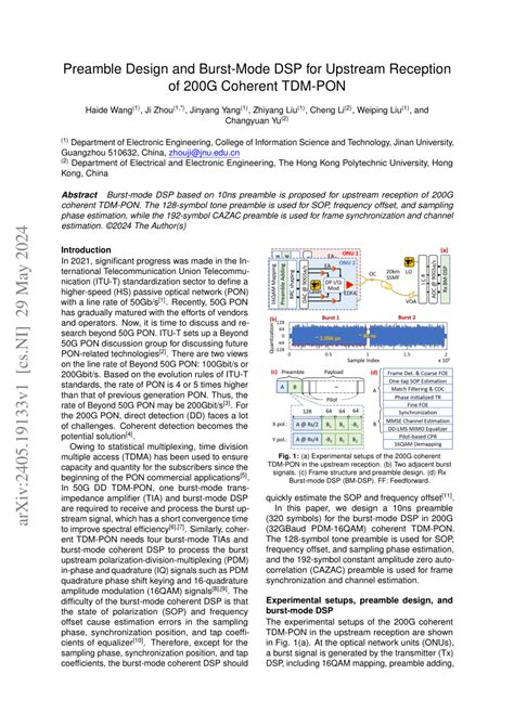 Pdf Preamble Design And Burst Mode Dsp For Upstream Reception Of 200g Coherent Tdm Pon
