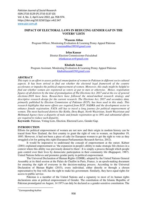Pdf Impact Of Electoral Laws In Reducing Gender Gap In The Voters Lists
