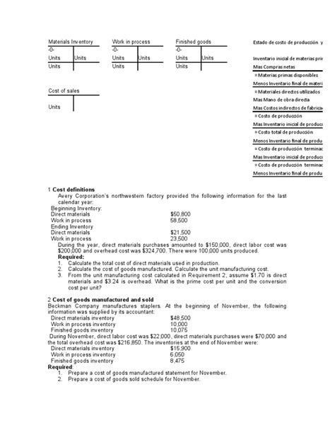 Ejercicios De Estado De Costo De Producción Y Ventas Pdf Inventory
