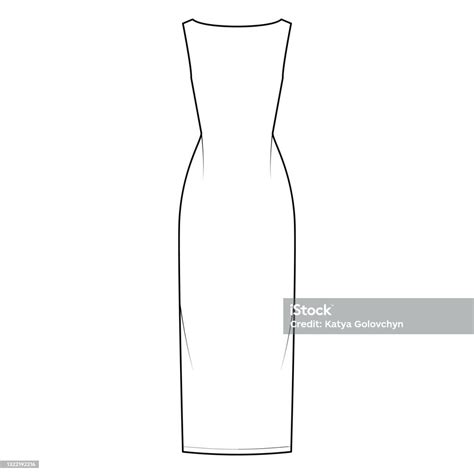 드레스 백리스 테크니컬 패션 일러스트와 몸에 장착 바닥 맥시 길이 연필 스커트 보트 네크 라인 저녁 0명에 대한 스톡 벡터 아트 및 기타 이미지 Istock