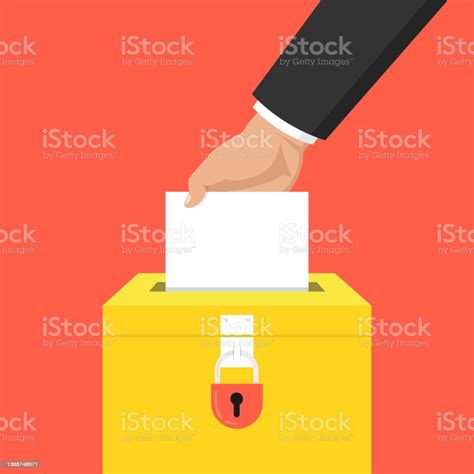 선거일 개념 잠금이있는 투표상자에 투표 용지를 손으로 넣는다 벡터 그림입니다 Referendum에 대한 스톡 벡터 아트 및 기타 이미지 Referendum 개념 결정