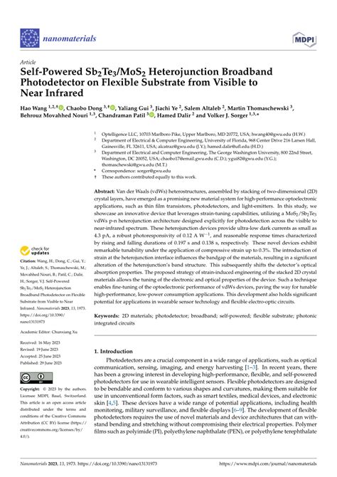 Pdf Self Powered Sb2te3mos2 Heterojunction Broadband Photodetector