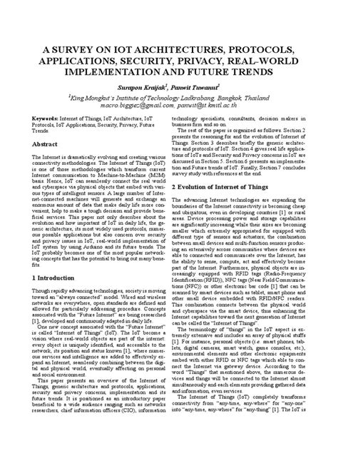 A Survey On Iot Architectures Protocols Applications Security Privacy Real World