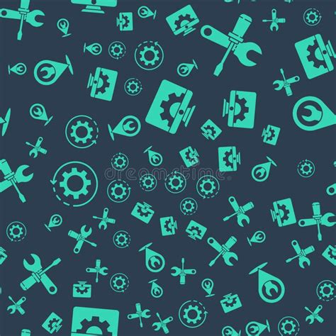 Set Computer Monitor And Gear Screwdriver And Wrench Spanner Gear And Arrows As Workflow And