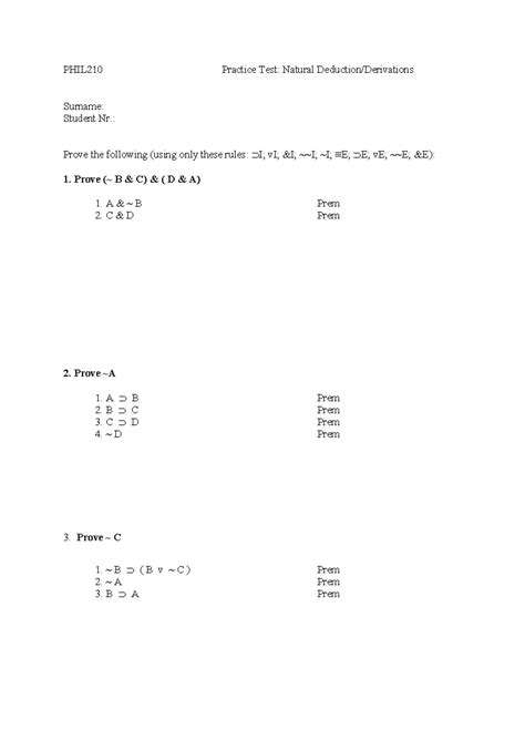 Practice Test Logic Phil210 Practice Test Natural Deduction