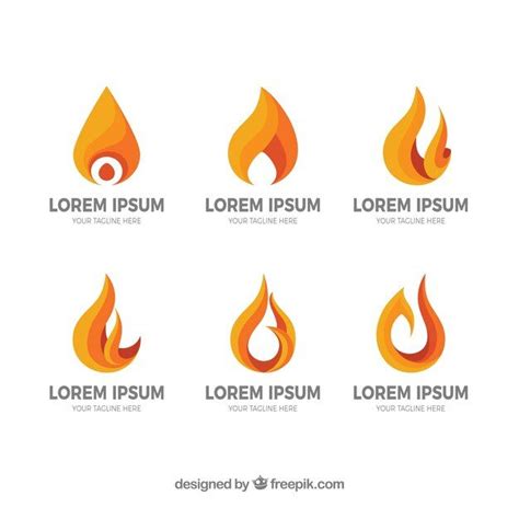 Selection Of Six Logos With Flames In Orange Tones Premium Vector