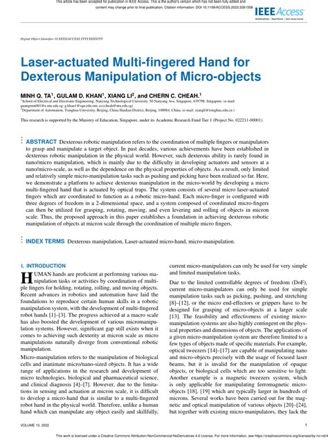 Pdf Laser Actuated Multi Fingered Hand For Dexterous Manipulation Of Micro Objects