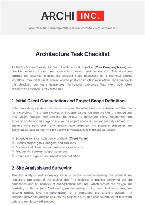 Free Architecture Task Checklist Template To Edit Online