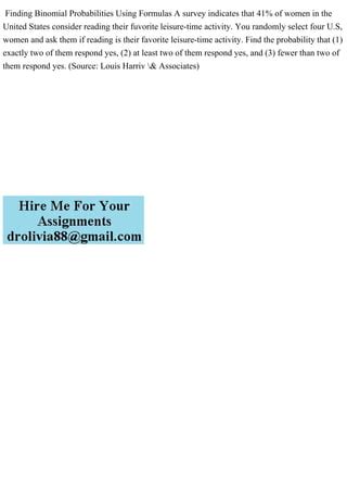 Finding Binomial Probabilities Using Formulas A Survey Indicates That Pdf