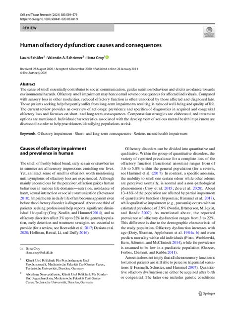 Pdf Human Olfactory Dysfunction Causes And Consequences