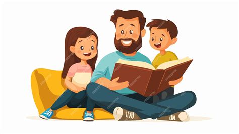 Pai Lendo Um Livro Com O Filho E A Filha Em Casa Vetor Premium Gerado