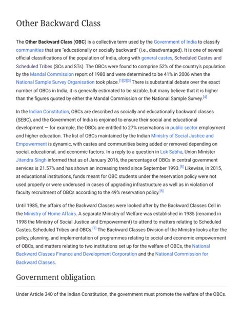 Other Backward Class Wikipedia Pdf Politics Of India Government