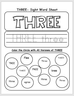 Three Sight Word Printable Worksheet Englishbix