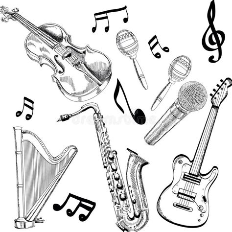 Set Of Music Instruments Hand Drawn In Vector Stock Illustration Illustration Of Microphone