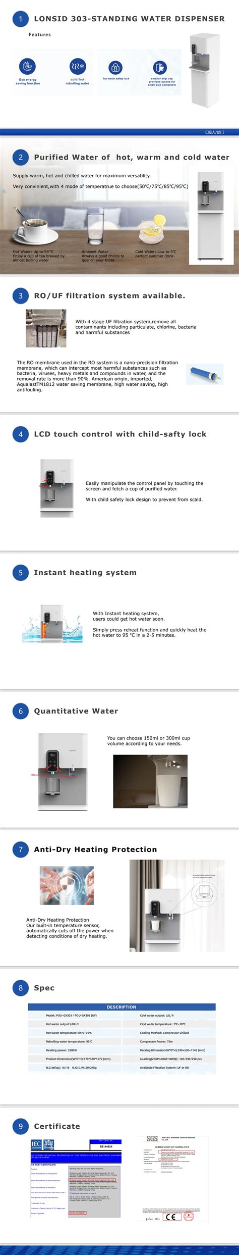 Floor Standing Hotandcold Compressor Cooling Direct Drinking Water