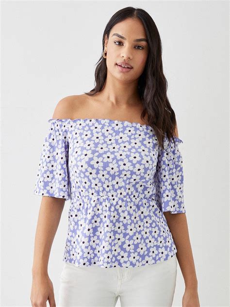 Buy Dorothy Perkins Floral Print Off Shoulder Bardot Top Tops For