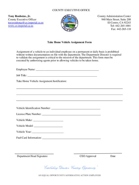 Fillable Online Take Home Vehicle Assignment Form Fax Email Print