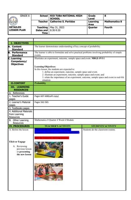 Lesson Plan On Basic Concept Of Probability Docx