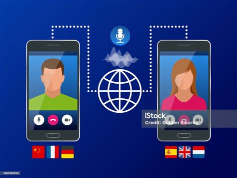 온라인 음성 번역기 및 학습 언어 개념입니다 E학습 언어 또는 오디오 가이드를 번역 인공 지능 Chatbot 번역기입니다 수화에 대한 스톡 벡터 아트 및 기타 이미지