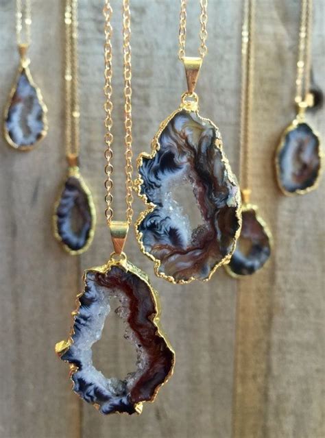 Geode Crystal Necklace Agate Geode Necklace Geode Necklace On Black Background Boho Luxe