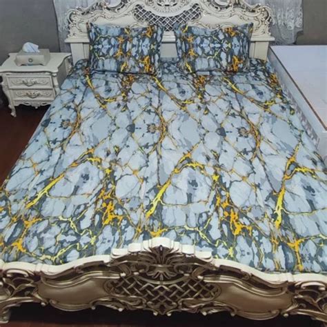 خرید و قیمت روکش تشک تخت دونفره طرح ماربل سفید طلایی از غرفه روتختی