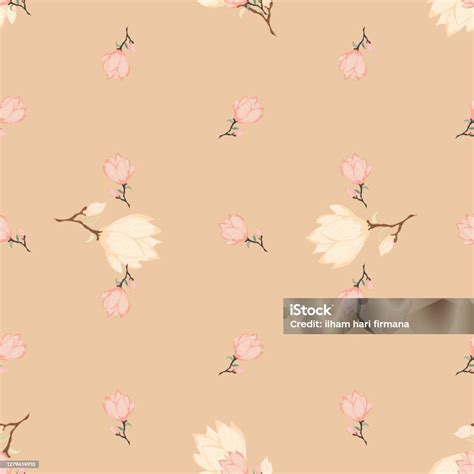 매끄러운 꽃 무늬 목련 꽃과 이국적인 잎 벡터 디자인 텍스처 여름과 봄 적합한 배경 텍스처 직물 직물 벽지 타일 인쇄 배경 빈티지 목련 온대 식물에 대한 스톡 벡터 아트 및