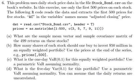 This Problem Uses Daily Stock Price Data In The Chegg Com