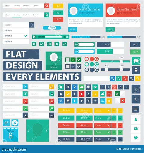 Flat Ui Kit Design Elements For Webdesign Stock Vector Image