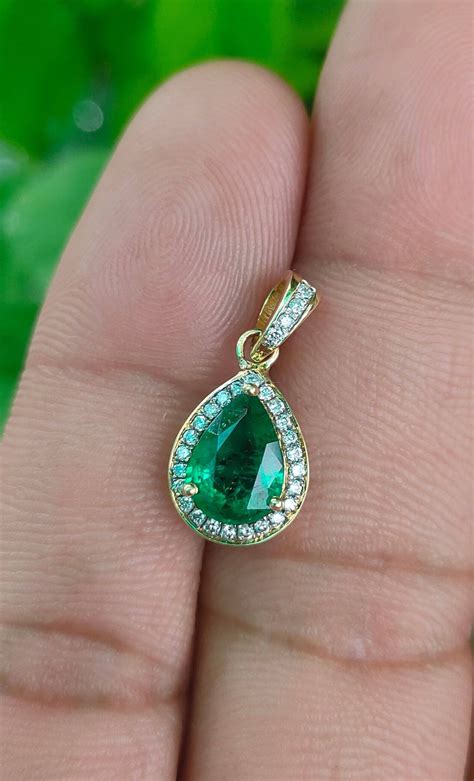 18kt Gold Natural Emerald Pendant Real Emerald Necklace Dark Etsy