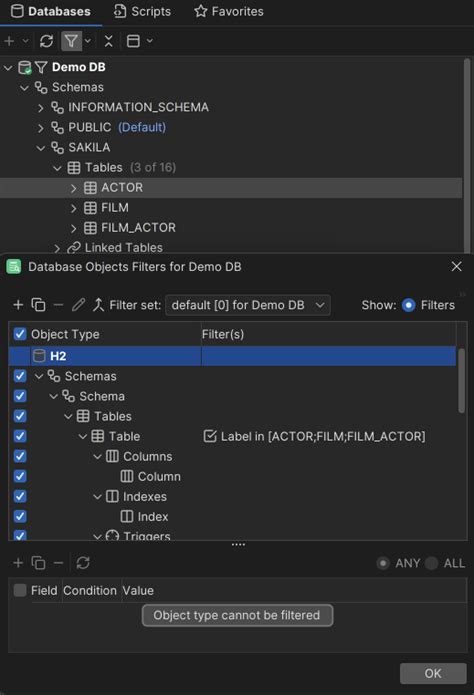 Filtering Database Objects In Dbvisualizer Guide