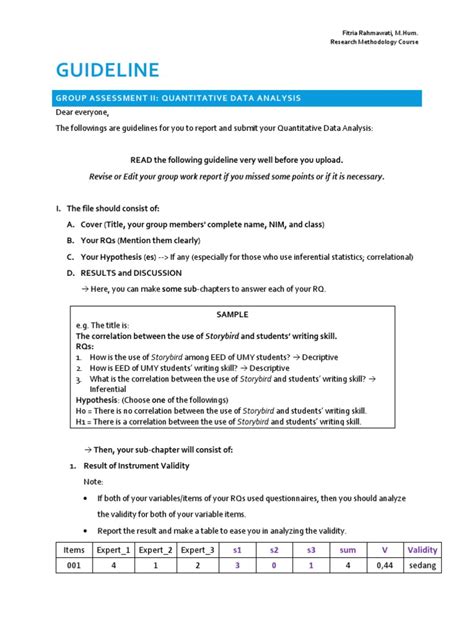 Quantitative Data Analysis Guidelines Pdf Data Analysis Statistics