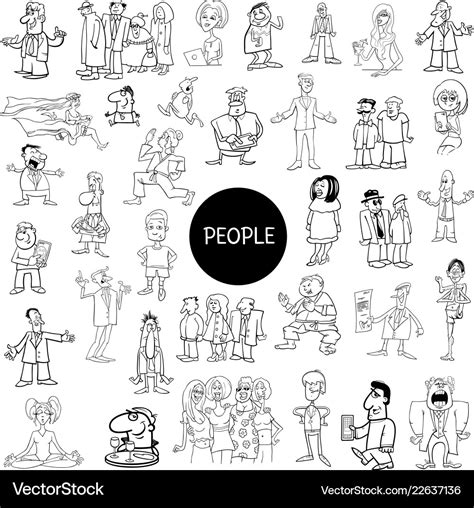 Black And White Cartoon People Collection Vector Image