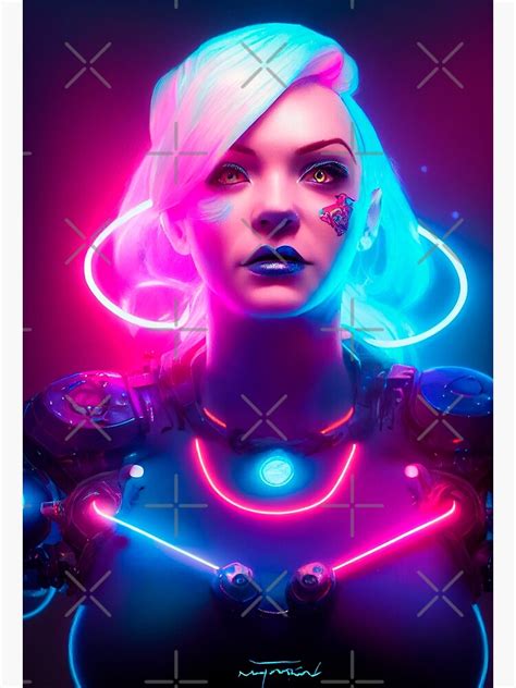 Japanese Cyberpunk Cyborg Pinup Girl With Neon Lights Japanese Neon