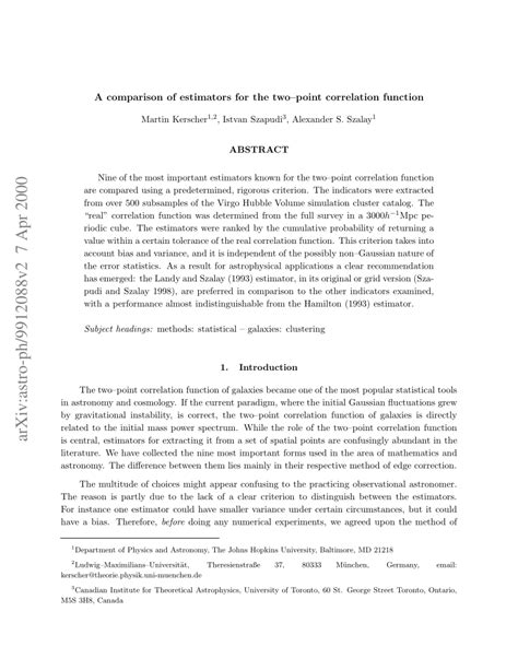 Pdf A Comparison Of Estimators For The Two Point Correlation Function