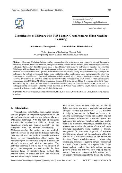 Pdf Classification Of Malware With Mist And N Gram Features Using Machine Learning