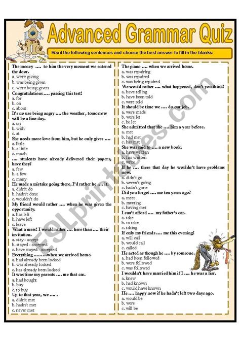 Esl Advanced Grammar Worksheets Teachers